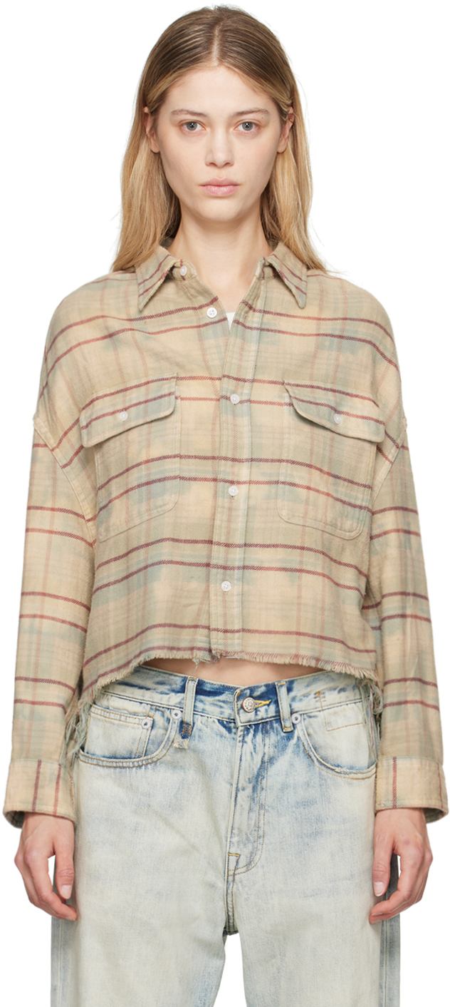 베이지 블루 크롭 셔츠 R13W7298R388B | R13 | 페칭 FETCHING