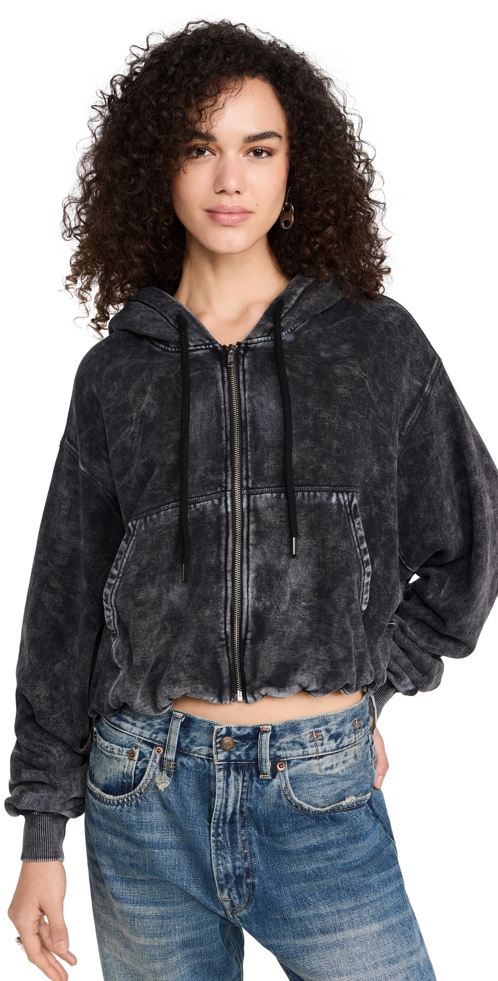 벌룬 집업 후드티 워시드 블랙 | R13 | 페칭 FETCHING