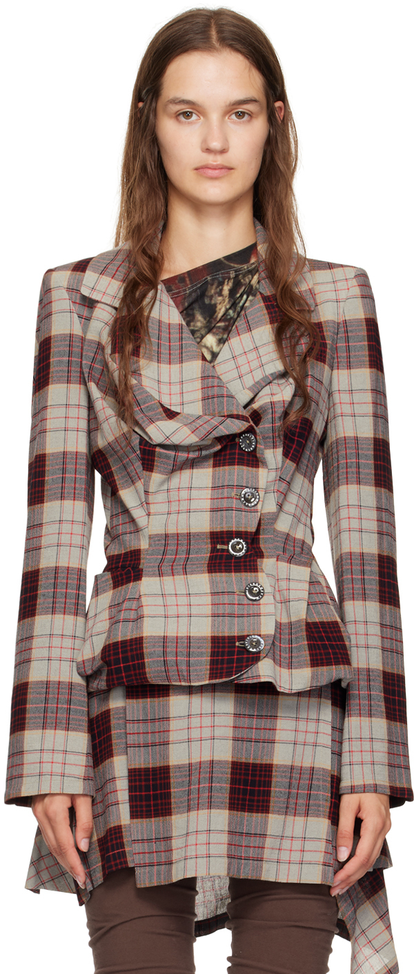 VIVIENNE WESTWOOD 레드 그레이 드렁큰 테일러드 블레이저 - 페칭